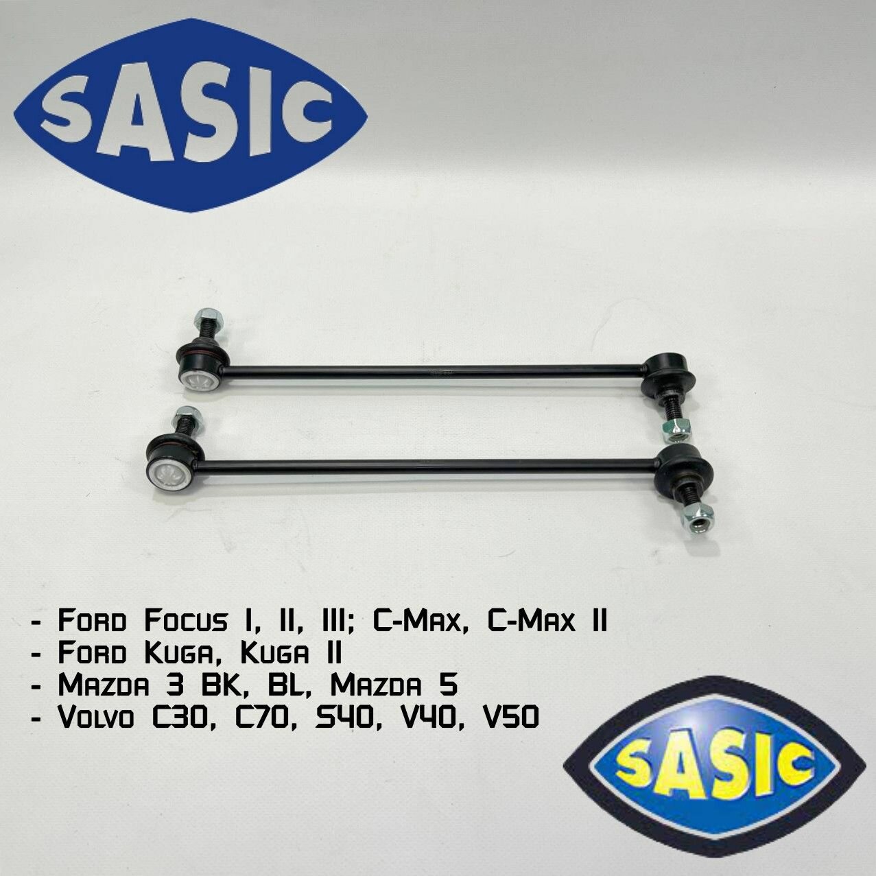 Передние стойки стабилизатора Sasic для Ford Focus 1, 2, 3 C-Max Kuga 1, 2 Mazda 5, 3 BK BL Volvo C30 C70 S40 V40 V50 Форд Фокус Ц-Макс Куга Мазда Вольво Ц30 Ц70 С40 В40 В50