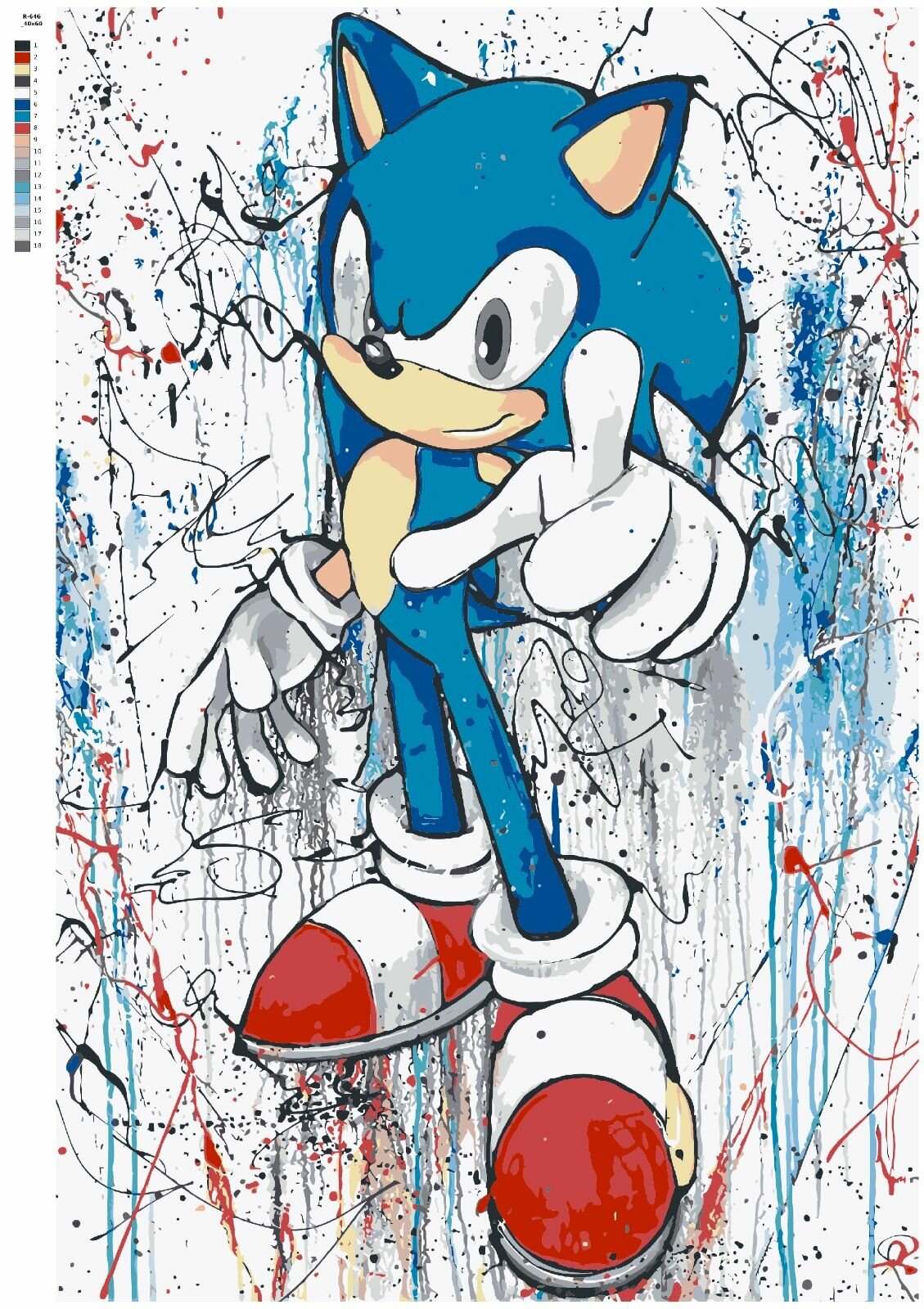 Картина по номерам R-646 "Персонаж видеоигр, фильмов и комиксов Sonic (Соник)" 40x60 см
