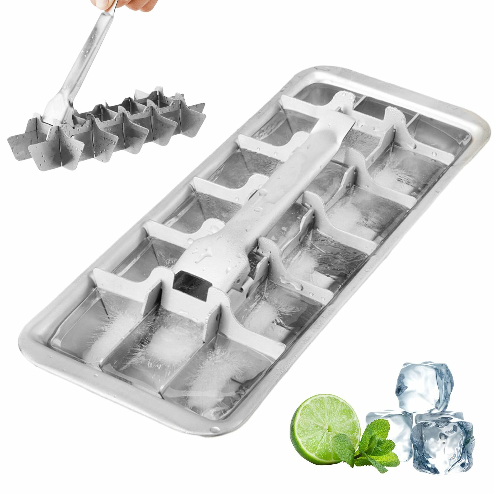 Набор форм для льда "Stainless Steel Ice Cube Trays", 18 камер, металл, серебристый, с крышкой