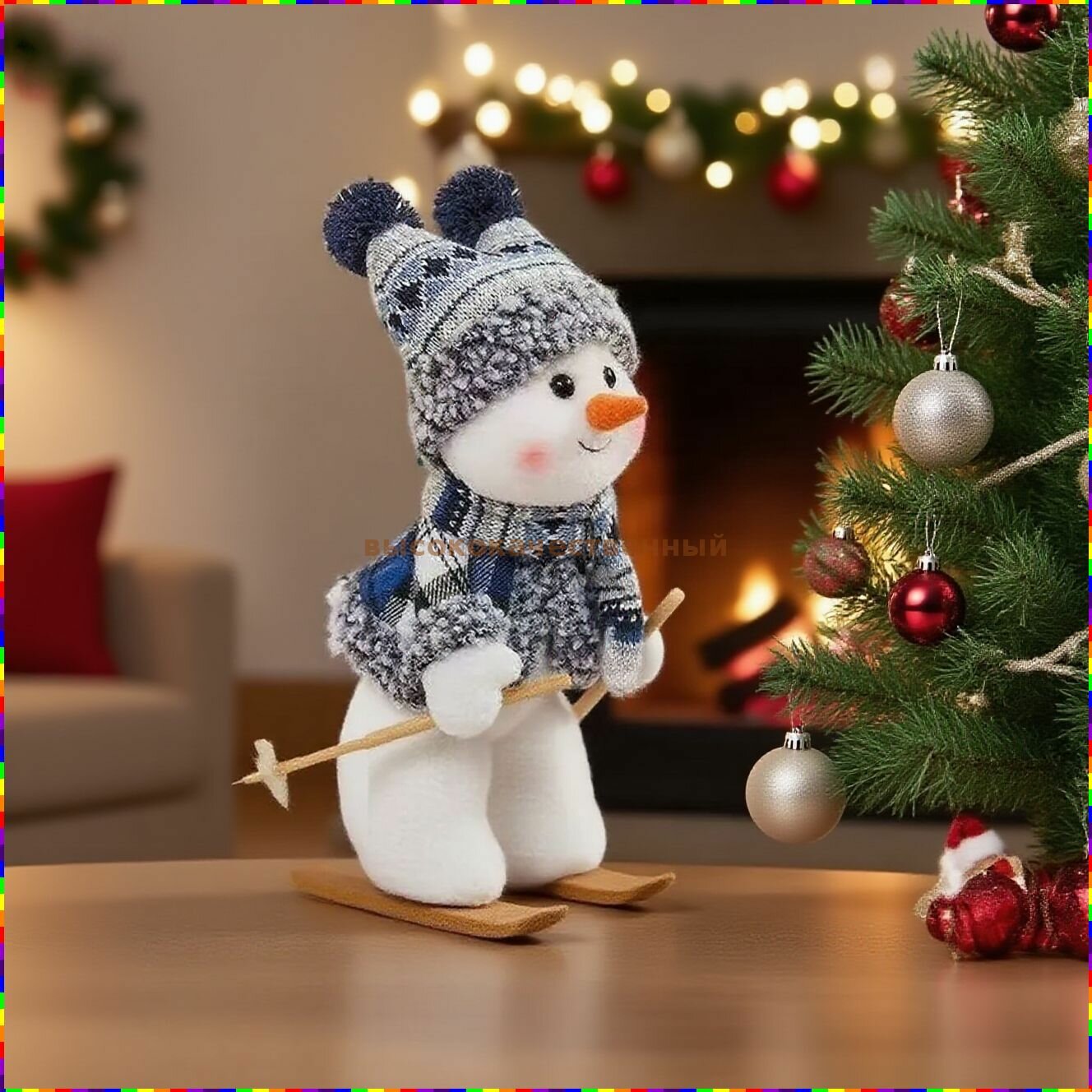 Новогодняя игрушка для елки очаровательный снеговик, 28 см в высоту и 20 см в длину