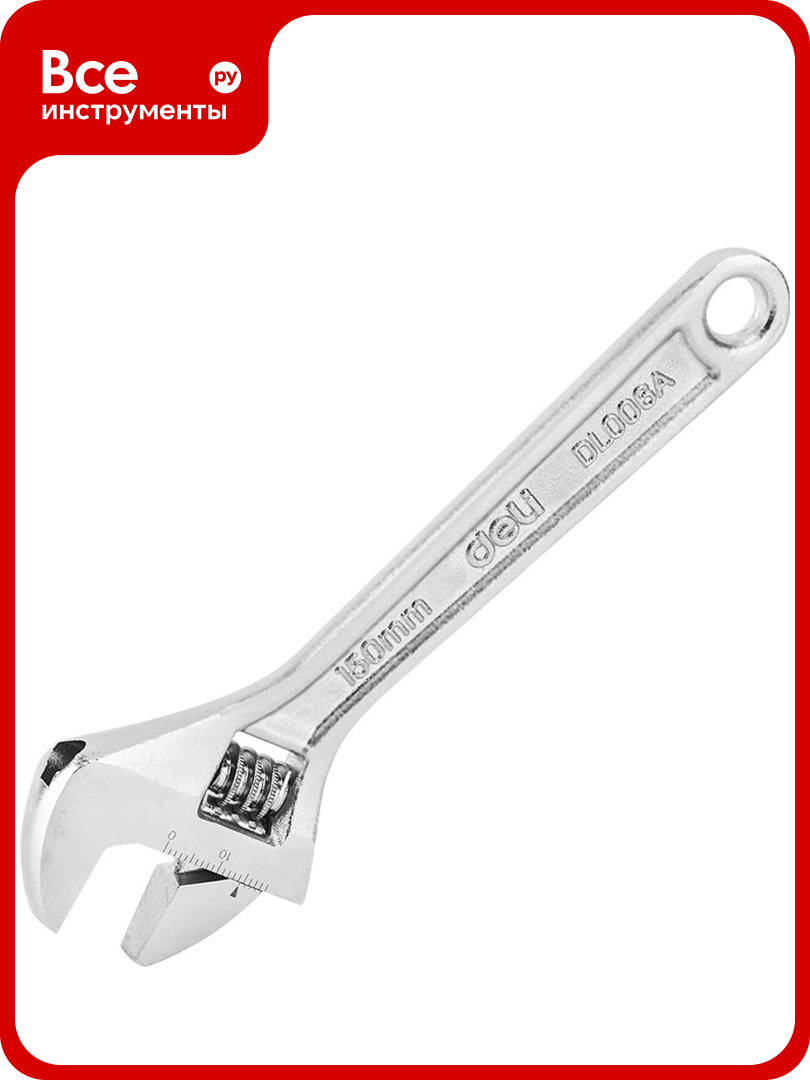 Разводной ключ DELI 150мм DL006A (раскрытие до 22мм, углеродистая сталь) 98307, углеродистой стали, 22 мм