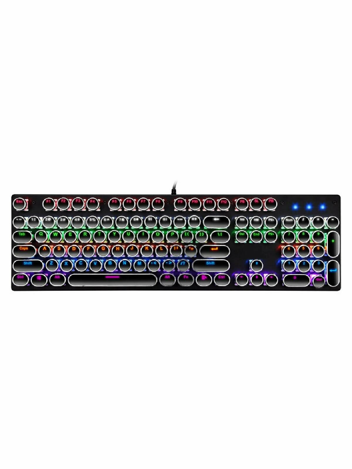 Mechanical Gaming Keyboard Blue Switches USB Wired Cool Wired LED Backlit Punk Typewriter Round Keycaps 104keys