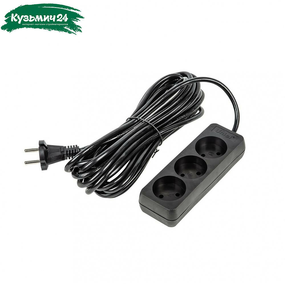 Удлинитель Uniel Ultra S-CU3-5 Black ПВС, без заземления, 3 розетки, 5 м, 2.5 кВт, 1 шт.