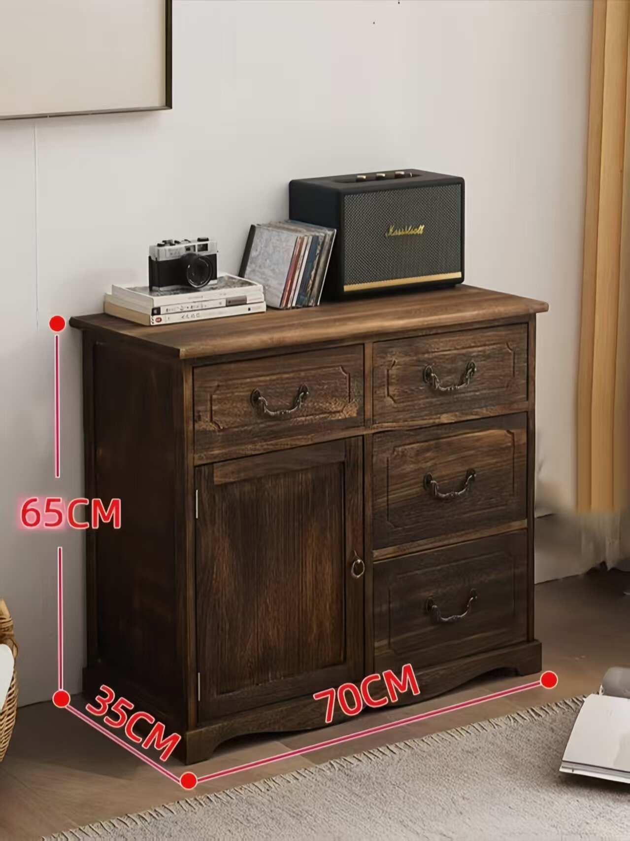 Комод из цельного дерева, простое хранение в стиле ретро, многослойный