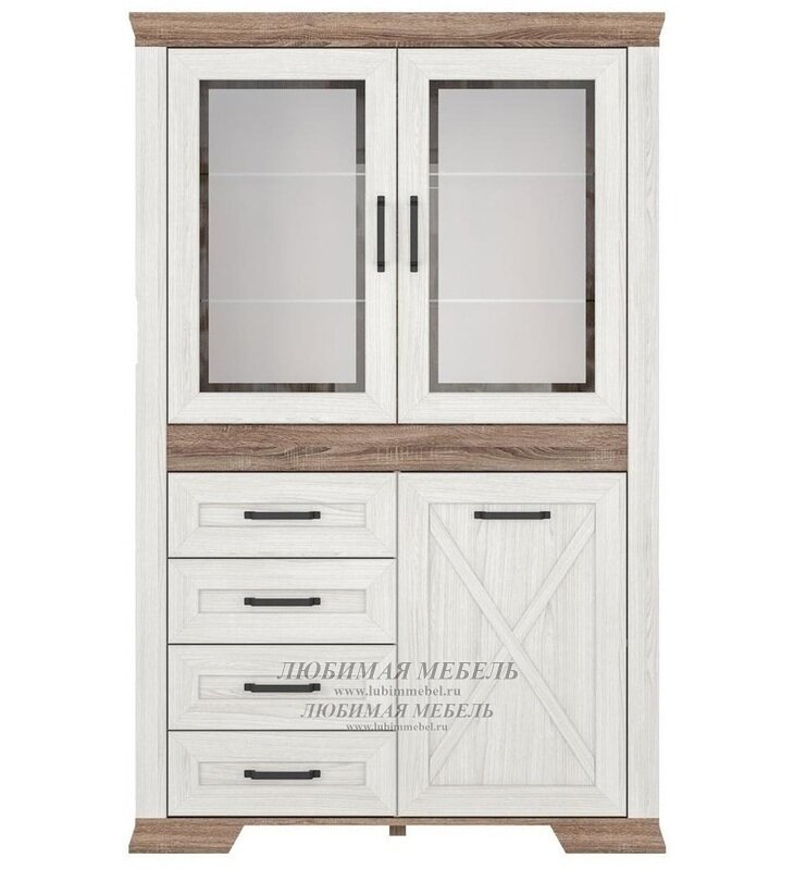 Шкаф БРВ мебель Marselle REG2W1D4S ясень снежный/дуб сонома темный