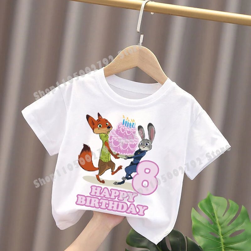 Детская одежда на день рождения Zootopia, футболка с номером для девочек и мальчиков, детские футболки с героями мультфильмов, детские топы, летние милые футболки с короткими рукавами для младенцев