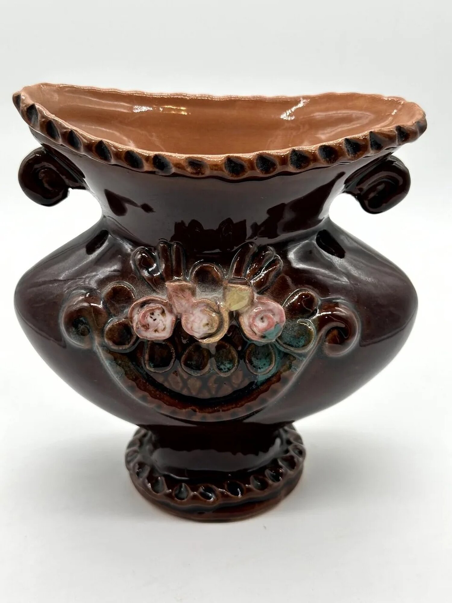 Ваза винтажная из керамики расписная 70 годы шикарная