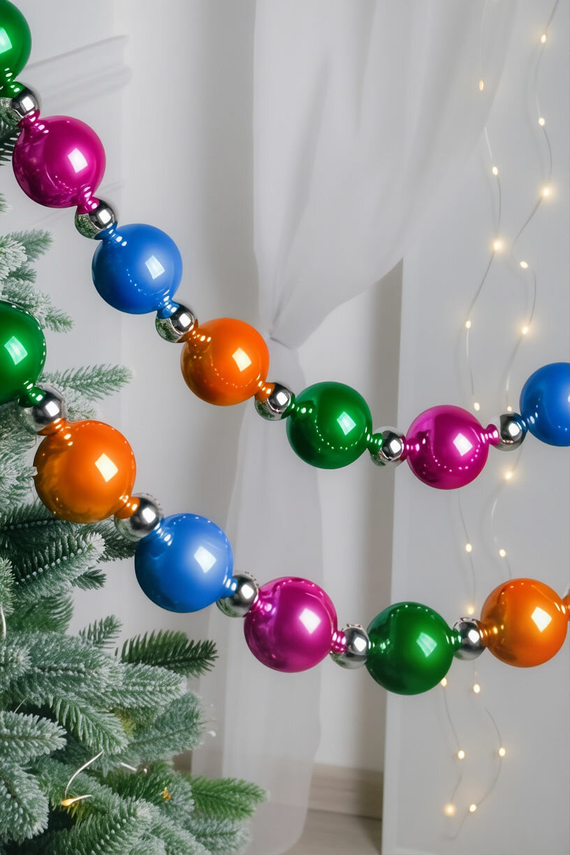 Бусы на ёлку новогоднее ожерелье, пластик, оранжевый, зелёный, голубой, розовый, 3-6 см, 210 см, Winter Deco 1000800