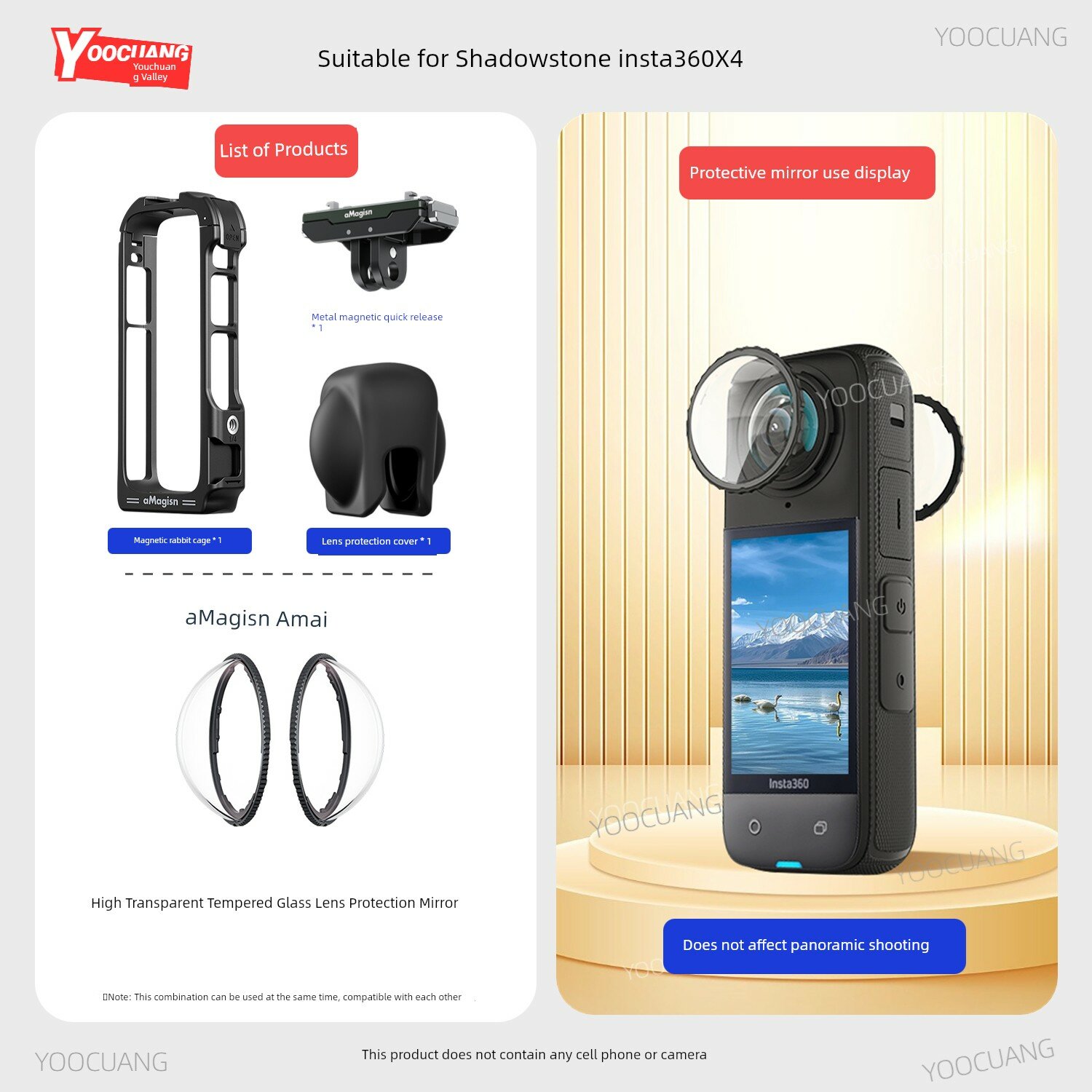 Клетка для Insta360 X4 с магнитным креплением и защитным колпаком, включая премиум защиту объектива для экшн-камеры