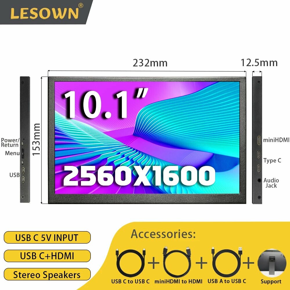 LESOWN USB Type C сенсорный монитор 8.9 дюйма 10.1 USB C No Touch