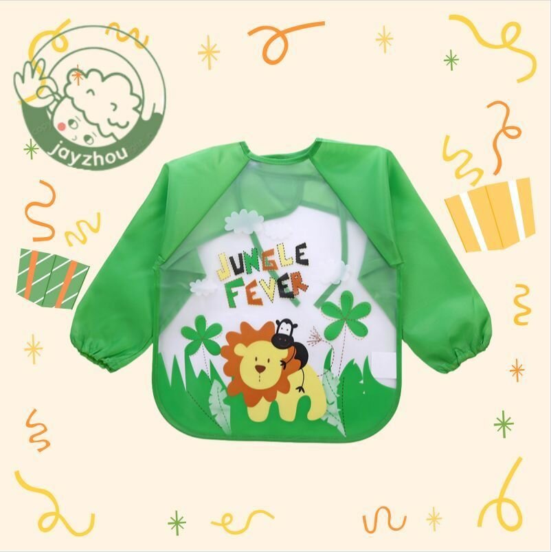 Детский непромокаемый фартук с длинными рукавами, EVA защитный нагрудник для еды и творчества, регулируемые липучки и яркие принты для детей 2-6 лет