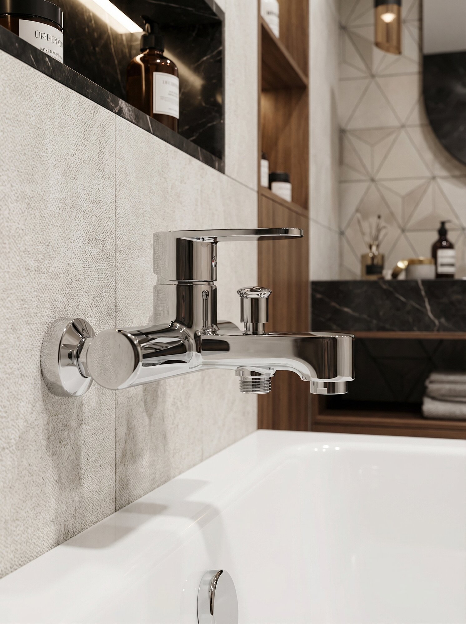 Смеситель для ванны с коротким изливом / гарантия 5 лет / коллекция Waterfall