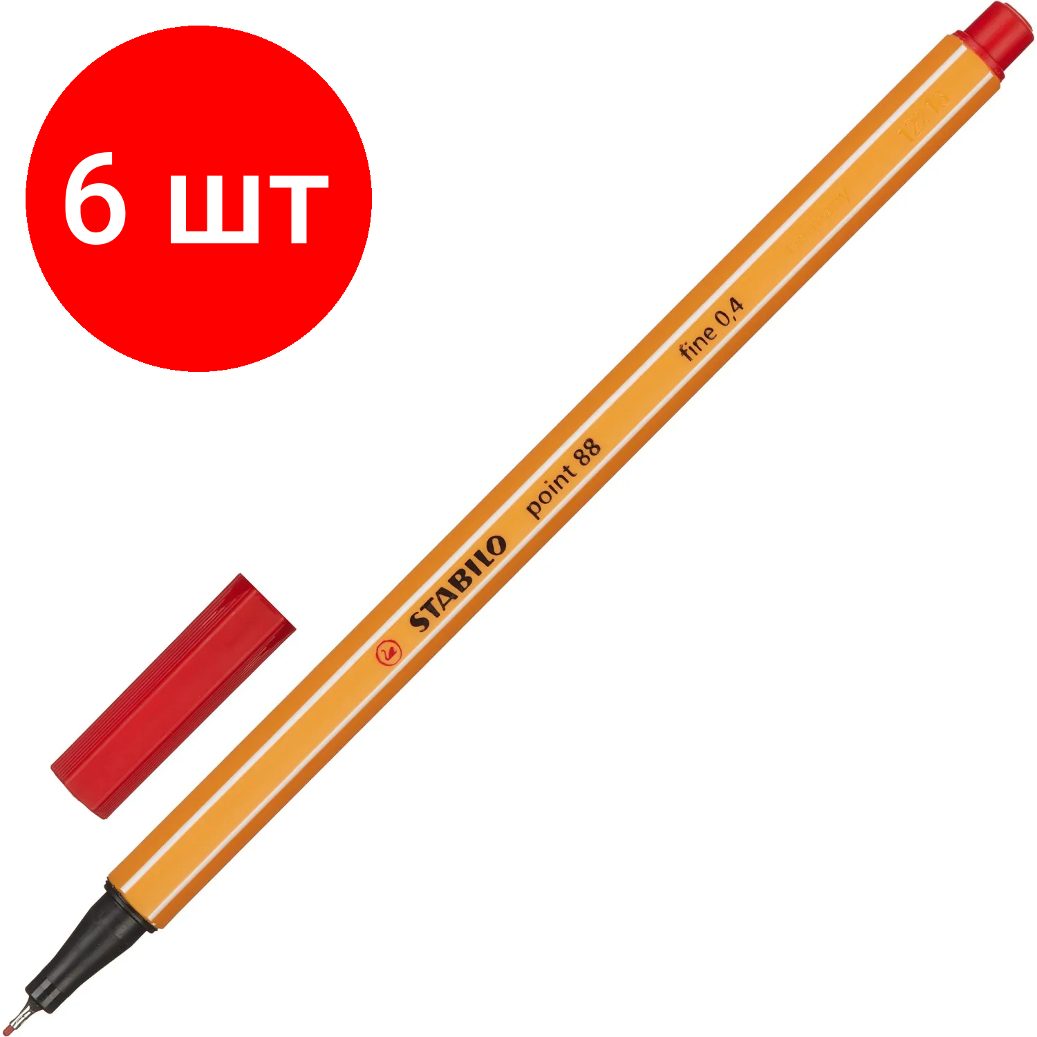 Комплект 6 штук, Линер STABILO Point 88/40 0.4мм красный