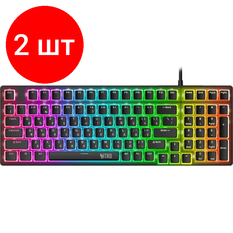 Комплект 2 штук, Клавиатура Acer Nitro OKW303механич. чер/сер USB for gamer LED(ZL. KBDCC.01D)