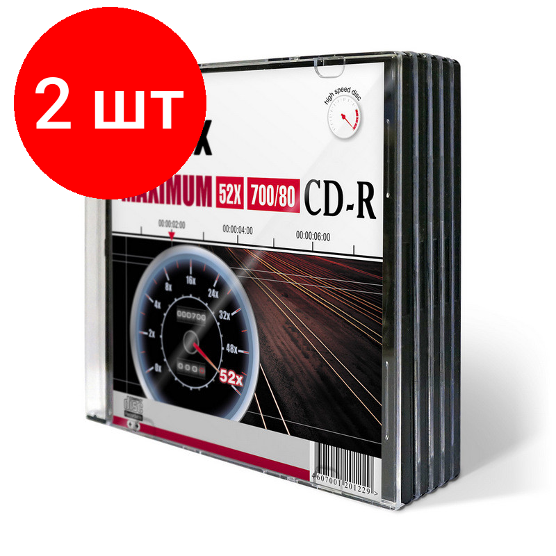 Комплект 2 упаковок, Носители информации CD-R, 52x, Mirex Maximum, Slim/5, UL120052A8F