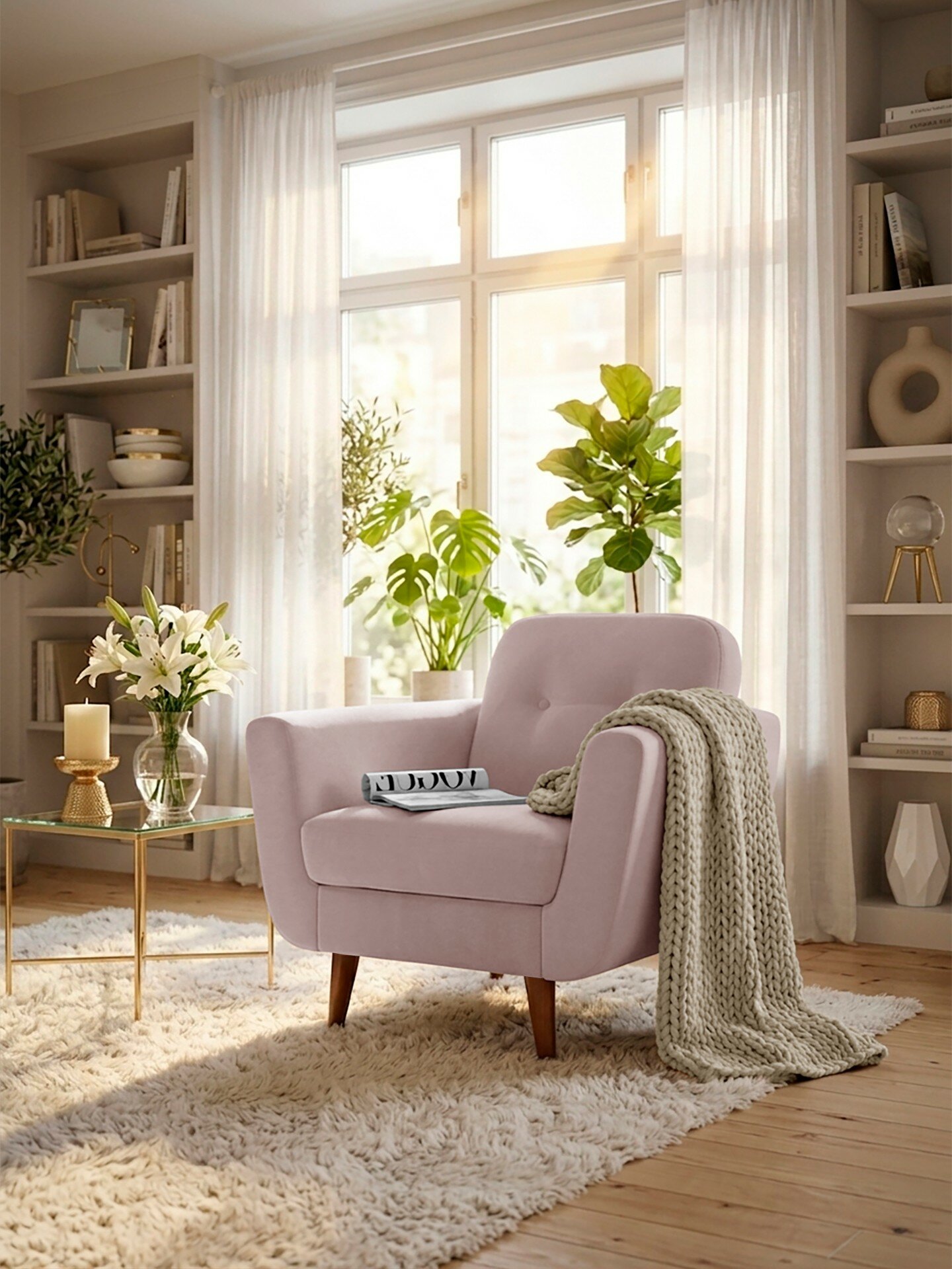 Кресло Дадли Vivaldi 28 NEW 88x88x77 см, розовый Велюр, нераскладной GOODFORM
