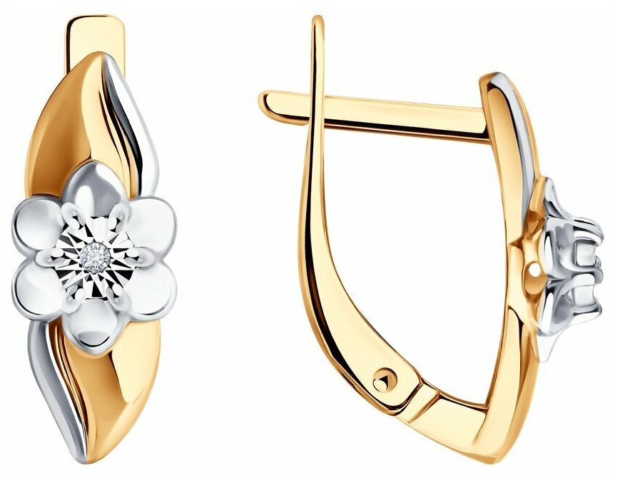 Серьги, серебро, 925 проба, золочение, бриллиант