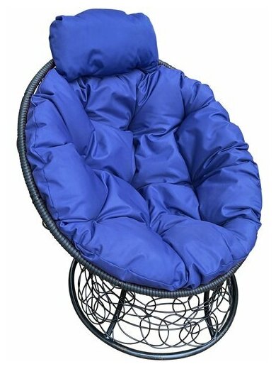 Кресло m-group папасан мини ротанг чёрное, синяя подушка