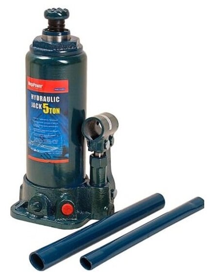 Домкрат бутылочный 5 тонн Megapower M-90504S с клапаном, 216-413мм, в кейсе