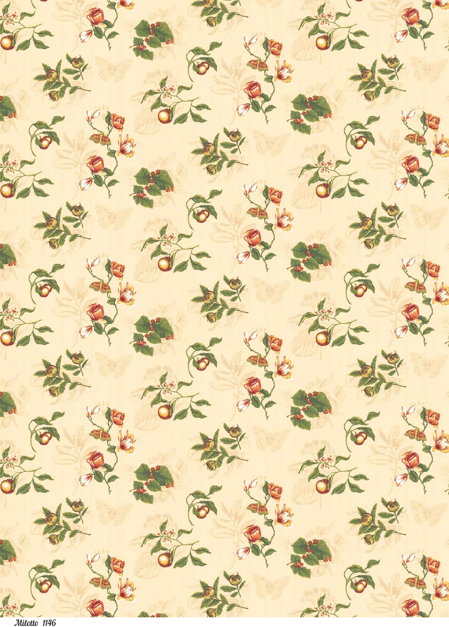 Картинки для декупажа на рисовой бумаге A4 1146 фон фрукты растения винтаж Milotto
