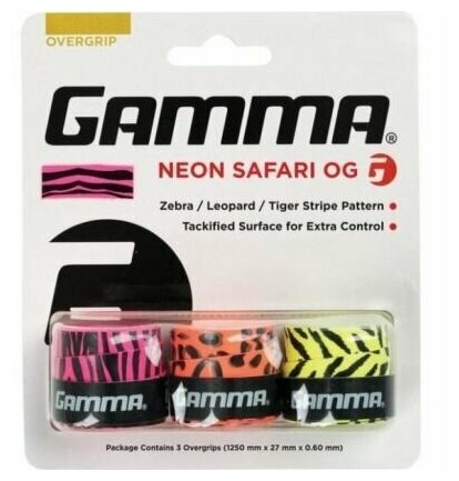 Намотка, овергрип для теннисной ракетки Gamma OVERGRIP NEON SAFARI (Гамма овергрип неон сафари), 3 штуки