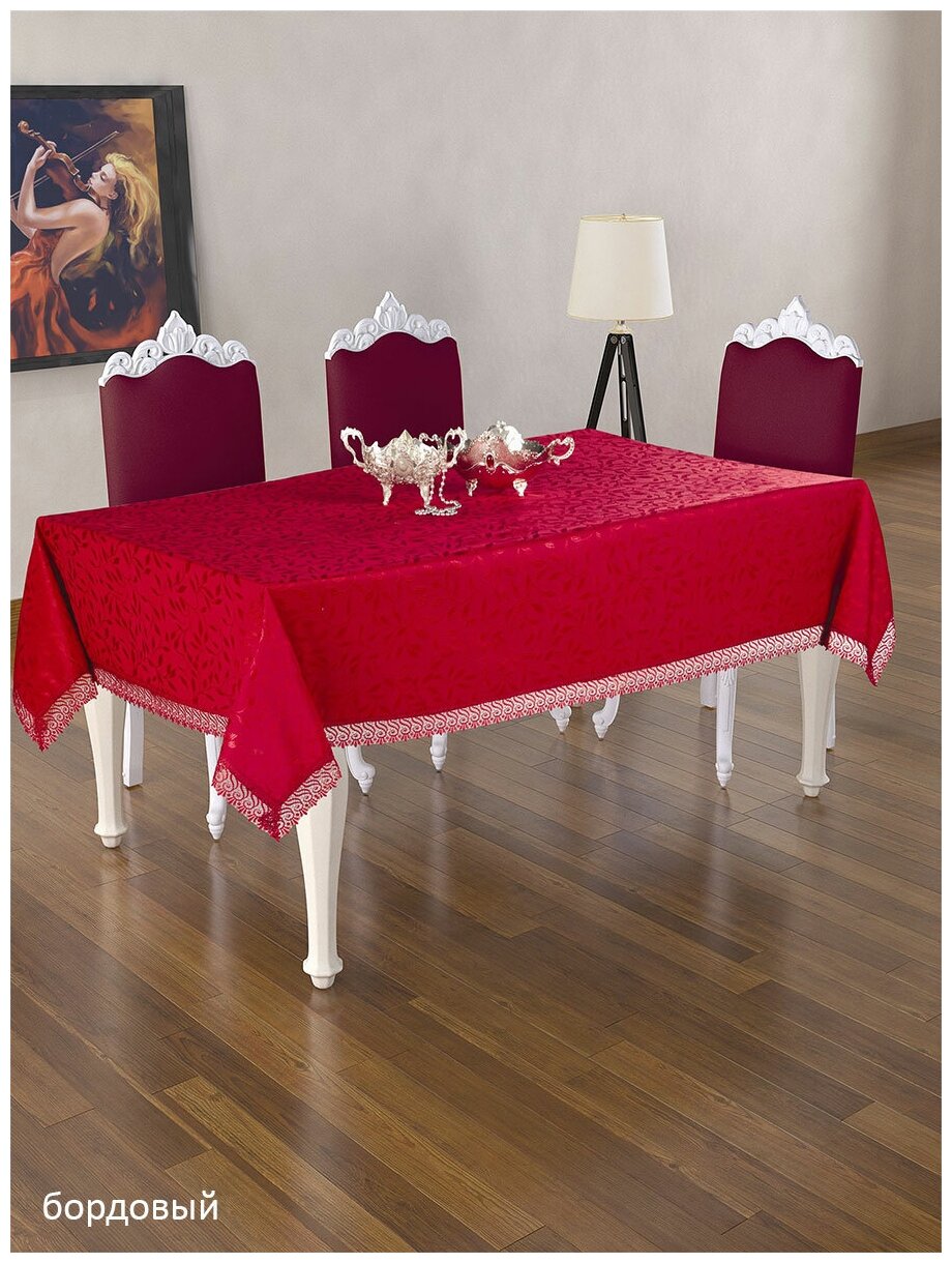 Скатерть гипюровая прямоугольная 8082 КДК Doco (бордовый), Скатерть 160x220