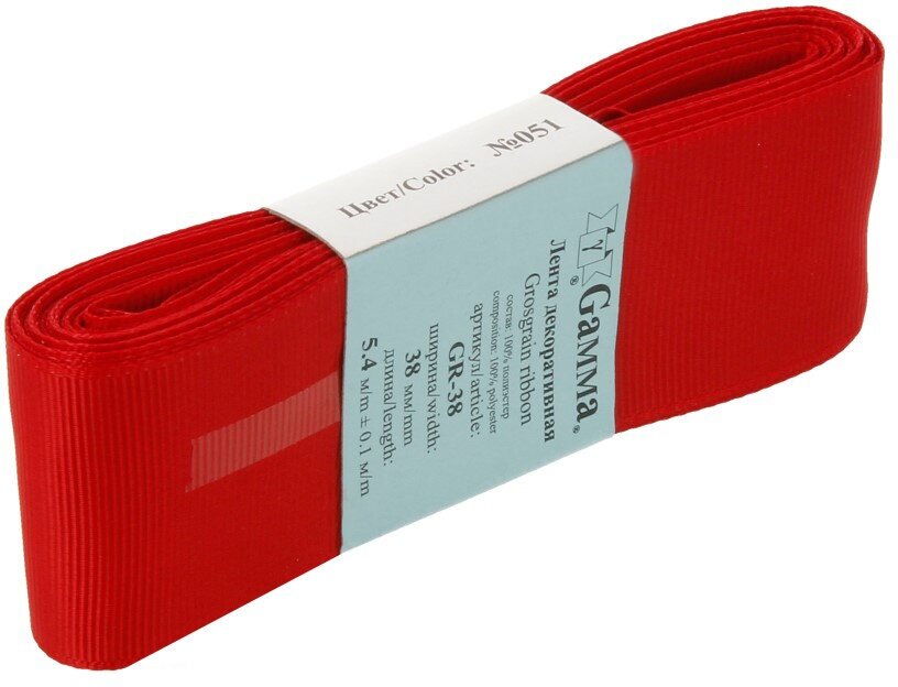"Gamma" репсовая лента GR-38 фасовка 38 мм 1.1/2 " 5.4 м №051 красный