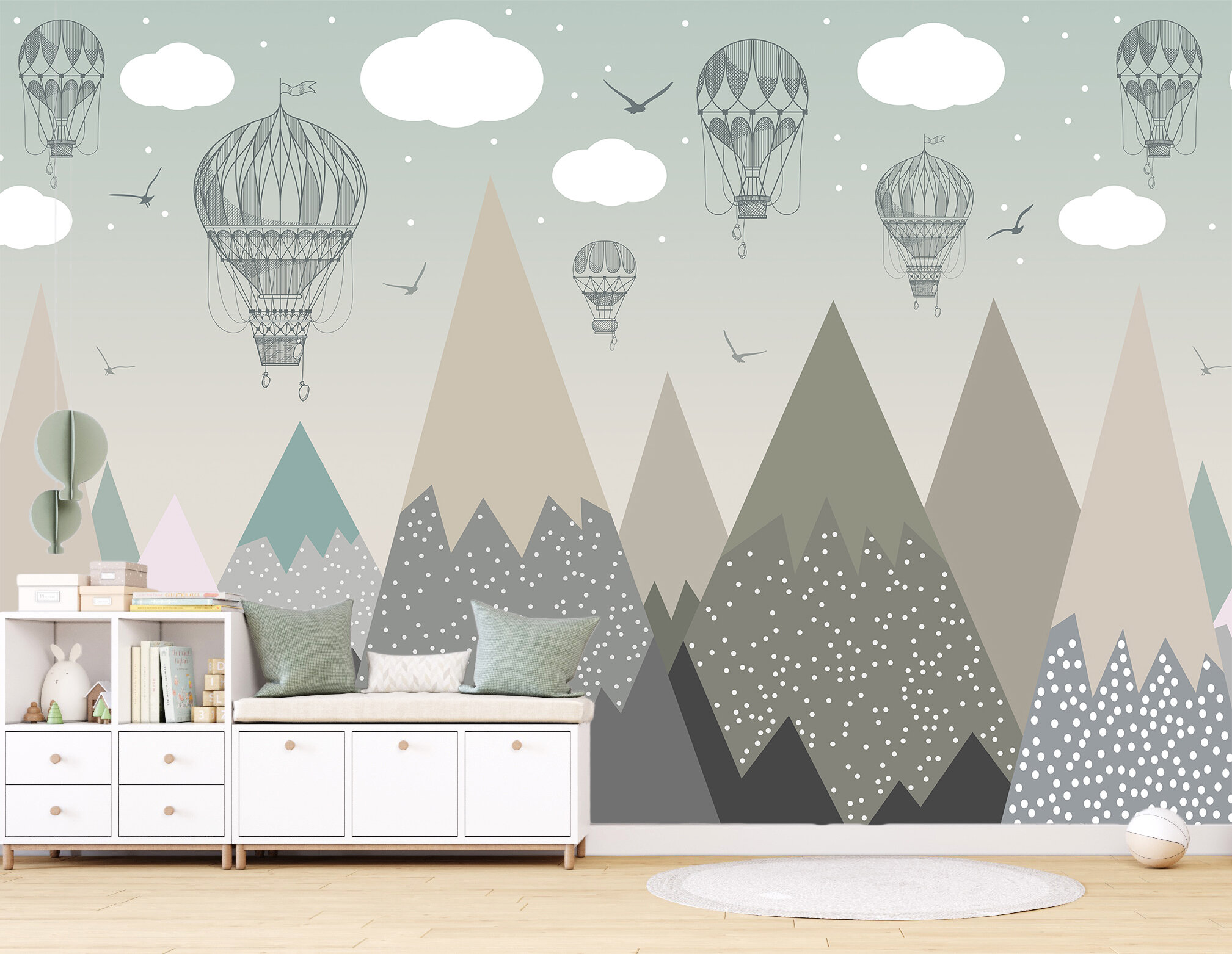 Фотообои Флизелиновые с виниловым покрытием Детские Горы и воздушные шары 400х270 см