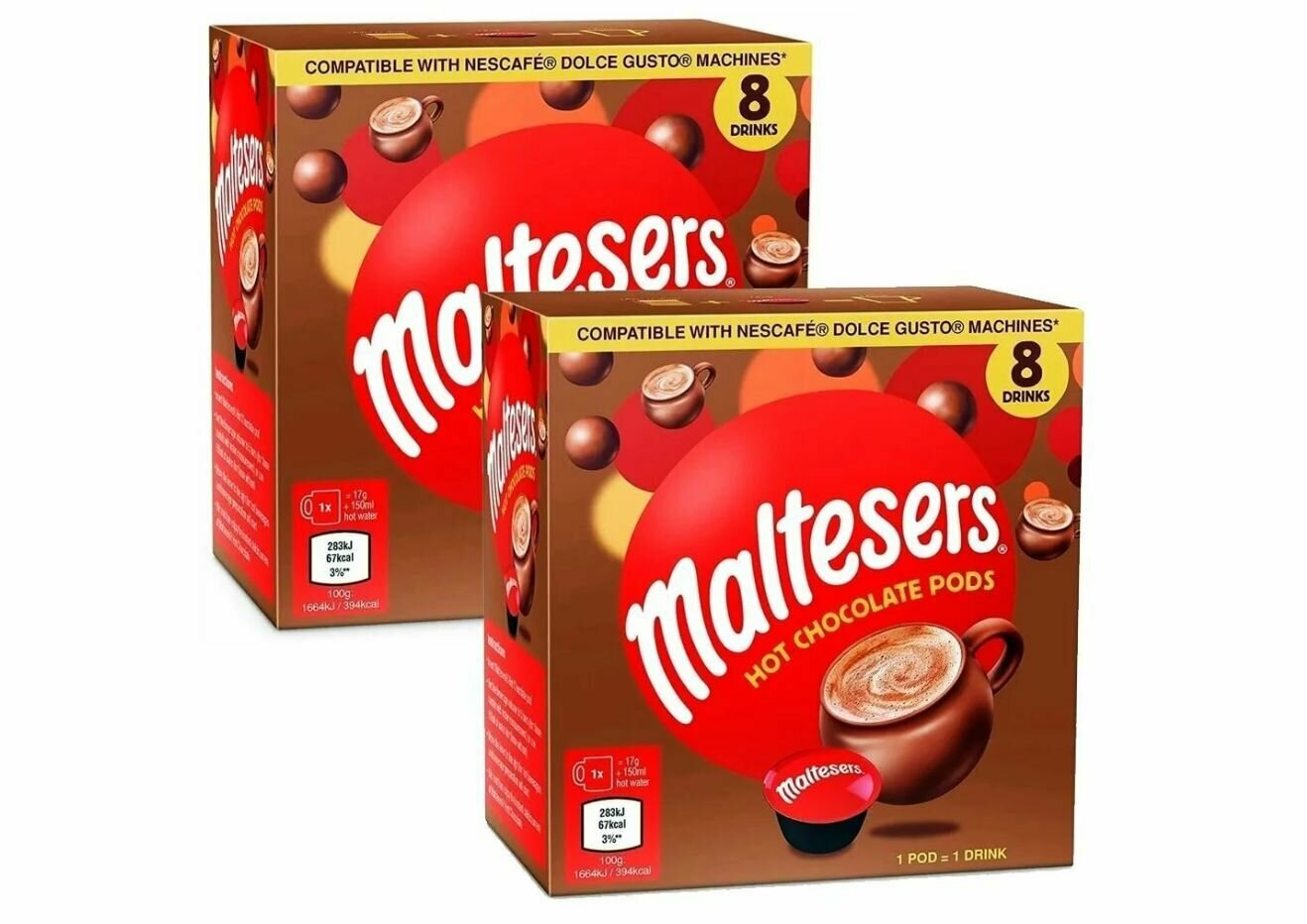 Горячий шоколад Мальтизерс (Maltesers) 8 шт. капсулы 2 упаковки