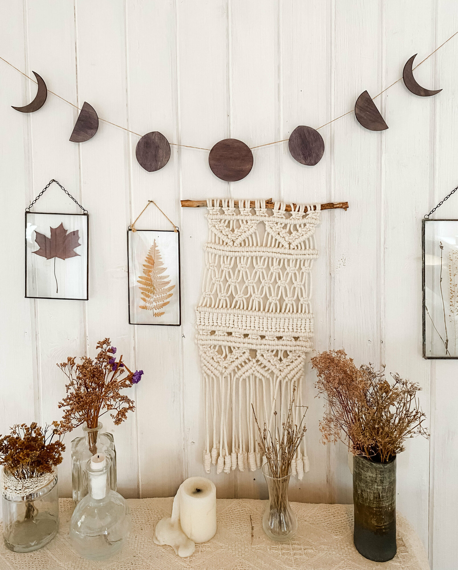 Черный деревянный Бохо декор гирлянда 'Фазы Луны'