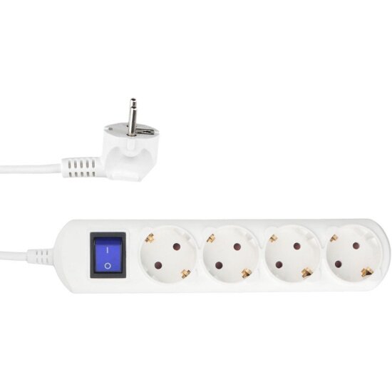 Удлинитель Power Cube PowerCube 7 м, 4 розетки с заземлением, с выключателем 10А (белый)