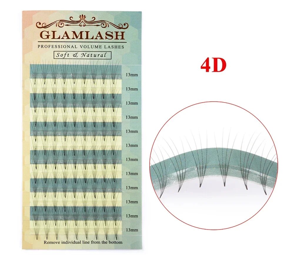 GLAMLASH веера для наращивания ресниц D изгиб, 14 мм, 4D
