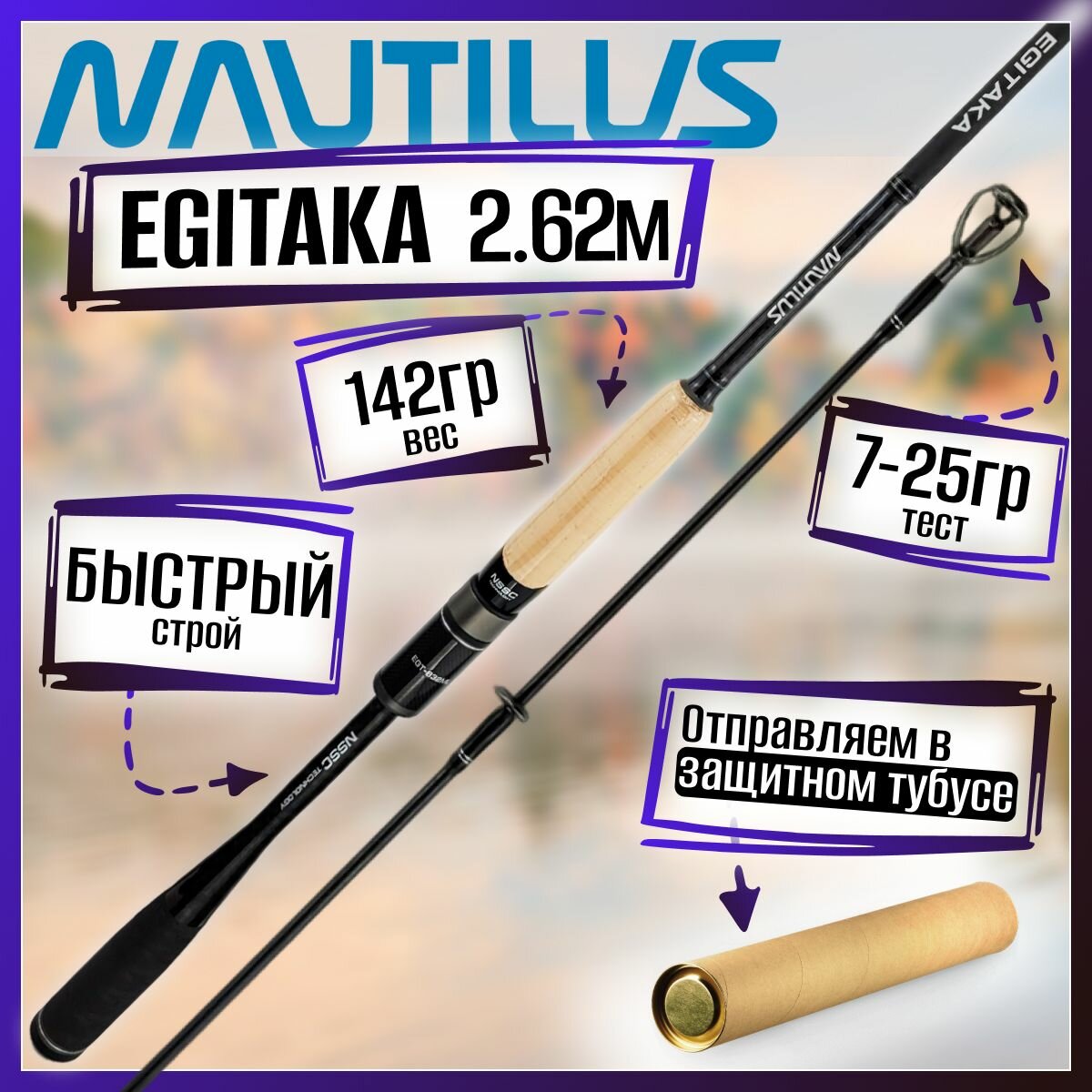 Спиннинг для рыбалки Nautilus EGITAKA EGT-862M 2.62м 7-25гр, Fast