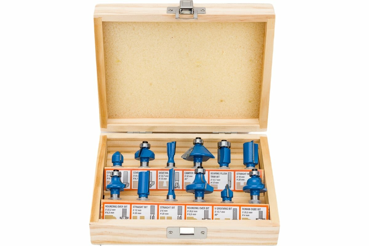 Gepard GP2300-08 Набор фрез 12 шт 8 мм для деревообработки и металлообработки