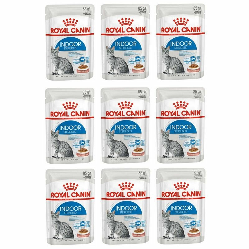 Royal Canin Indoor Sterilised влажный корм в соусе, для стерилизованных кошек от 1 до 7 лет, живущих в помещении, 85 г, 9 шт