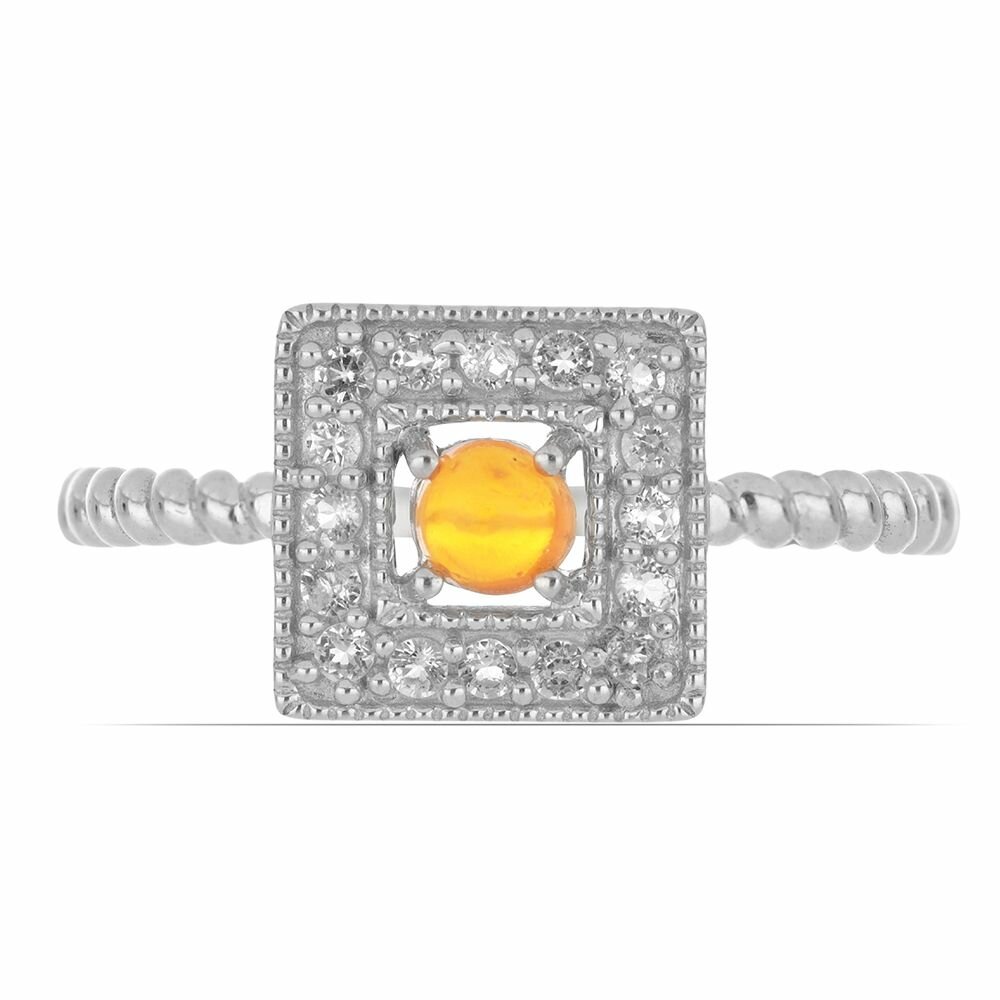 Кольцо тонкое, серебро, 925 проба, родирование, топаз, опал