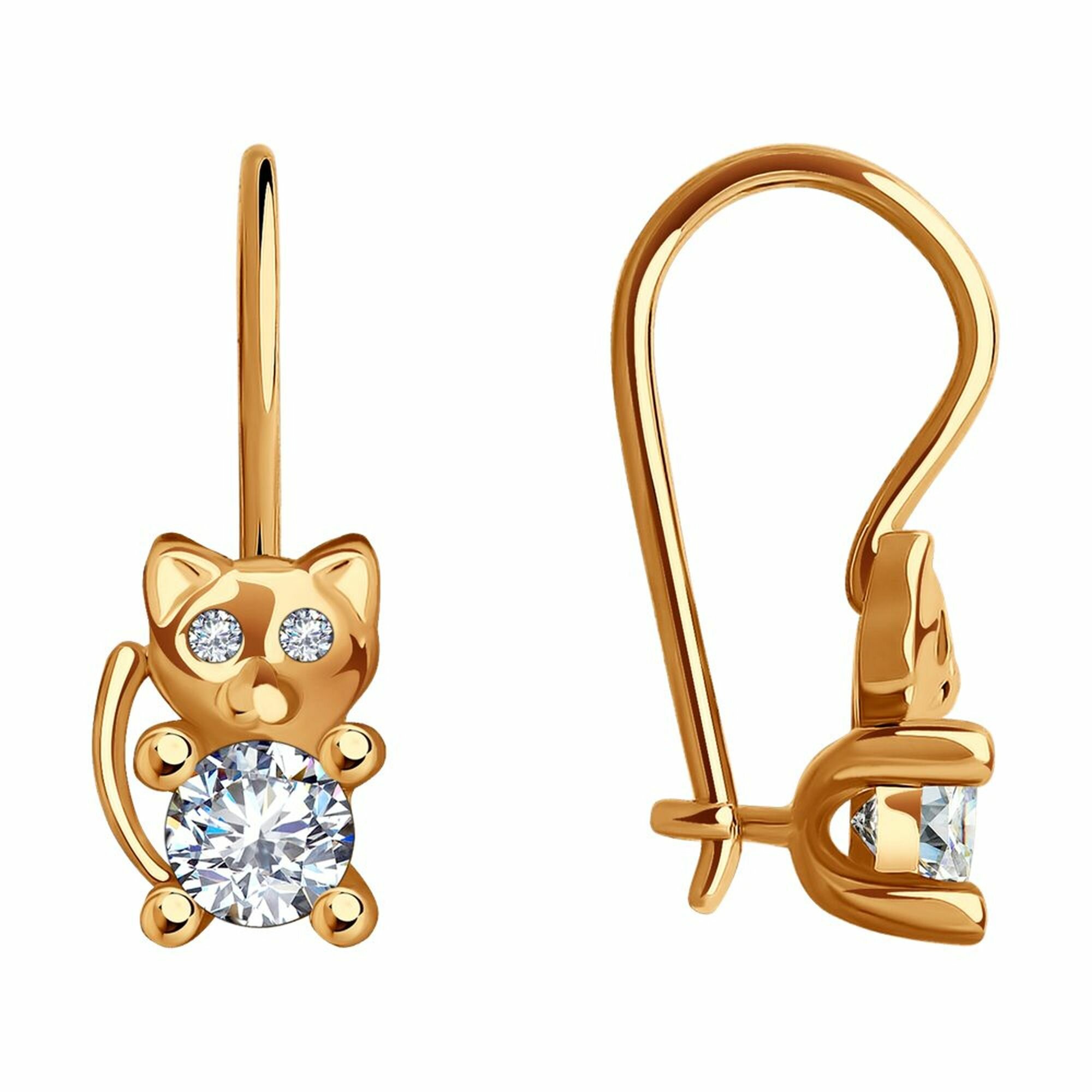 Серьги, красное золото, 585 проба, фианит