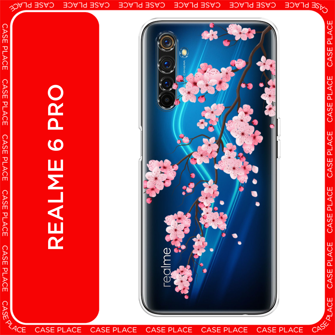 Чехол на Realme 6 Pro / Реалми 6 Про с принтом Розовая сакура, прозрачный