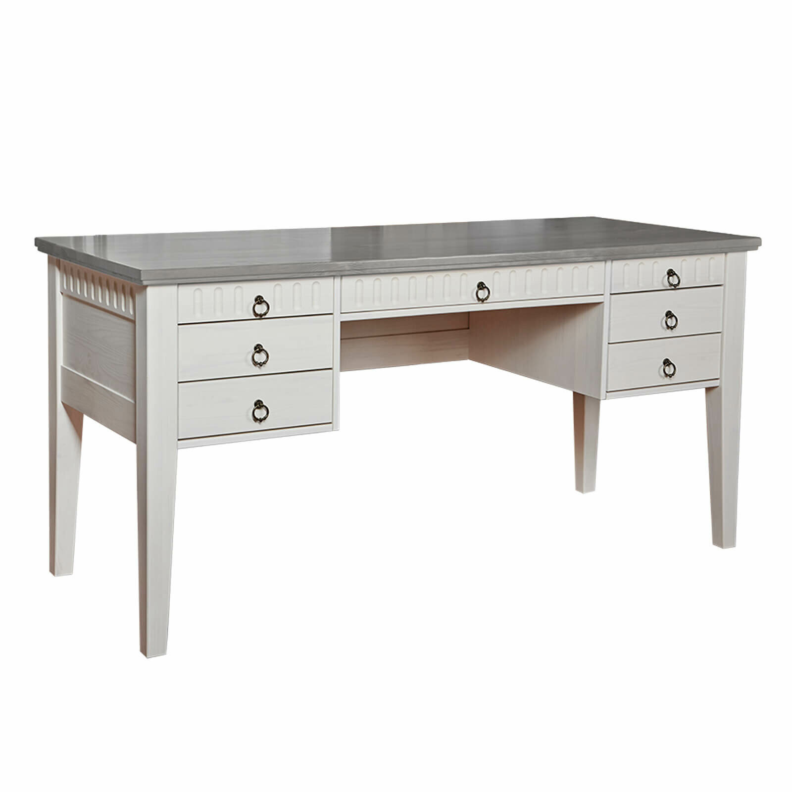 Стол письменный ММЦ Хельсинки 07 (белый воск+серый) из массива сосны