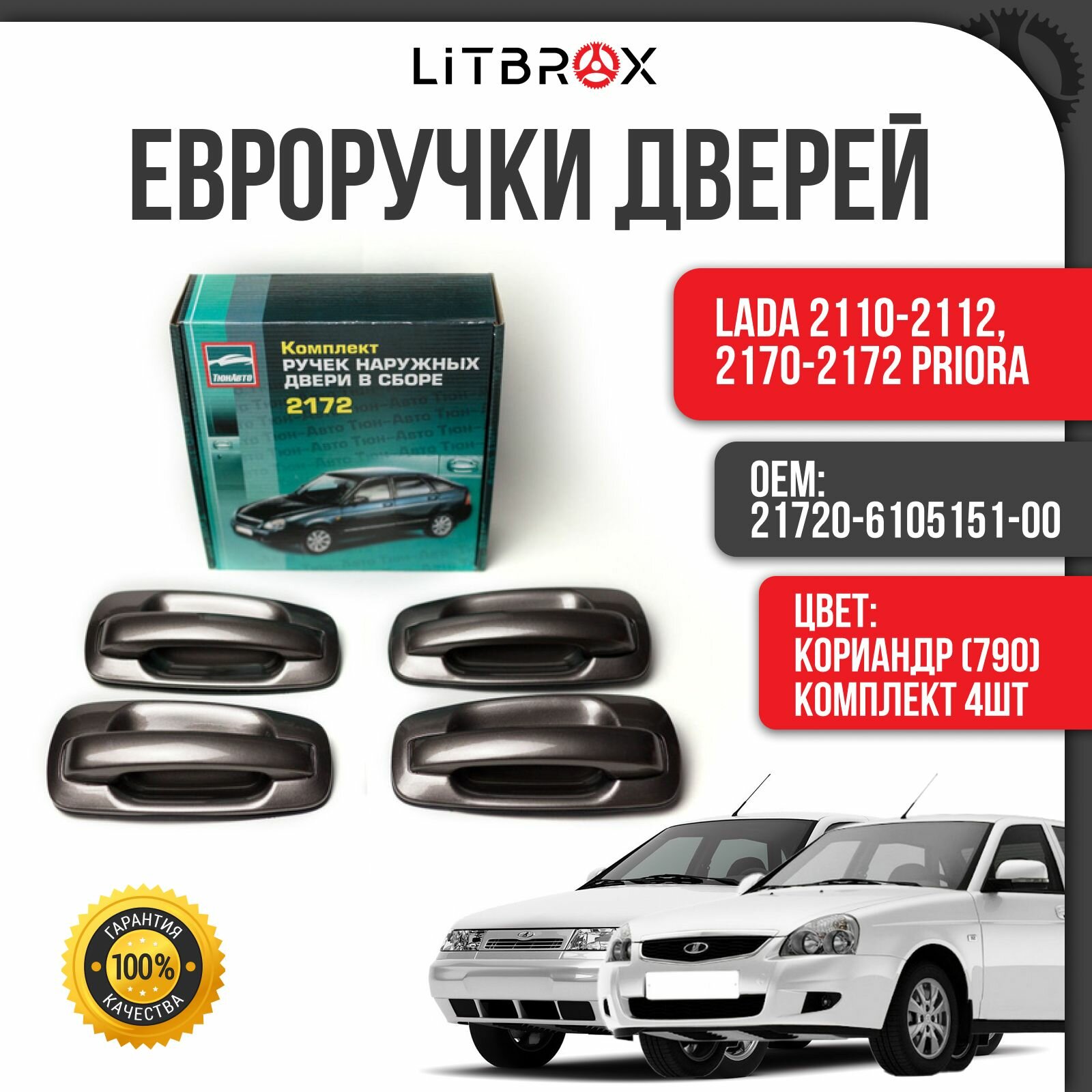 Евроручки дверей "Тюн-Авто" Кориандр(790) / (к-т. 4 шт.) ВАЗ LADA 2110-2112, 2170-2172 Priora / 21720-6105151-00