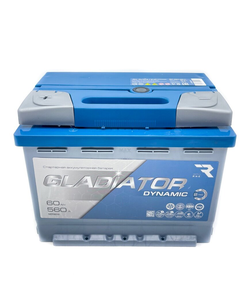 Аккумулятор GLADIATOR Dynamic 60 А/ч 560А пр. пол (+/-) конус 242x175x190 мм