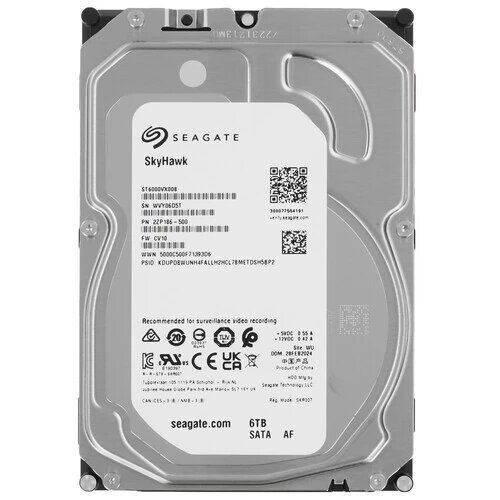 ST6000VX008 / 6 ТБ Жесткий диск Seagate SkyHawk [ST6000VX008] [SATA III, 6 Гбит/с, 5900 об/мин, кэш