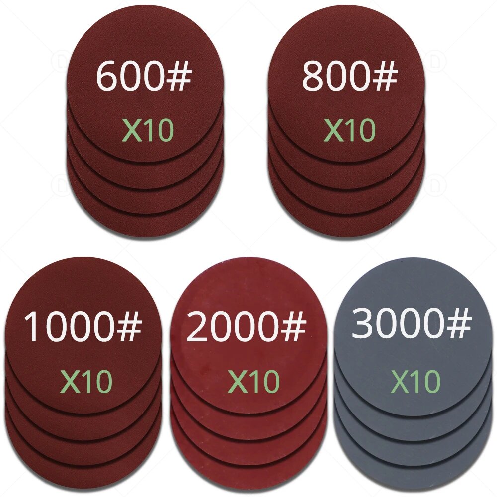Ассортимент наждачной бумаги 2 3 дюйма, зернистость 60-5000, буферная подушка для интерфейса, клейкий шлифовальный диск для искусственных фотографий 50 2 Inch 50mm, 600-800-1K-2K-3K
