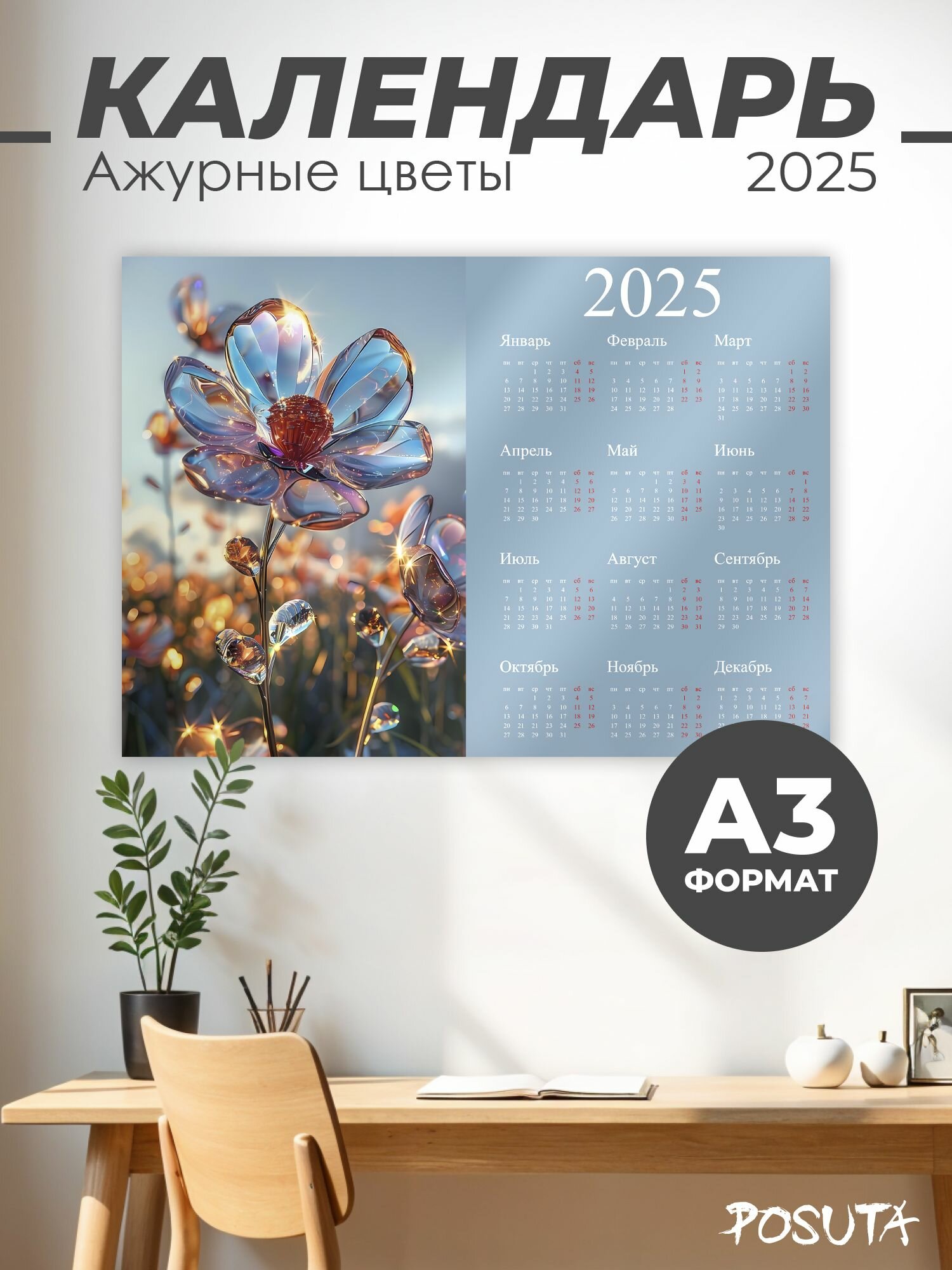 Календарь настенный 2025 год цветы