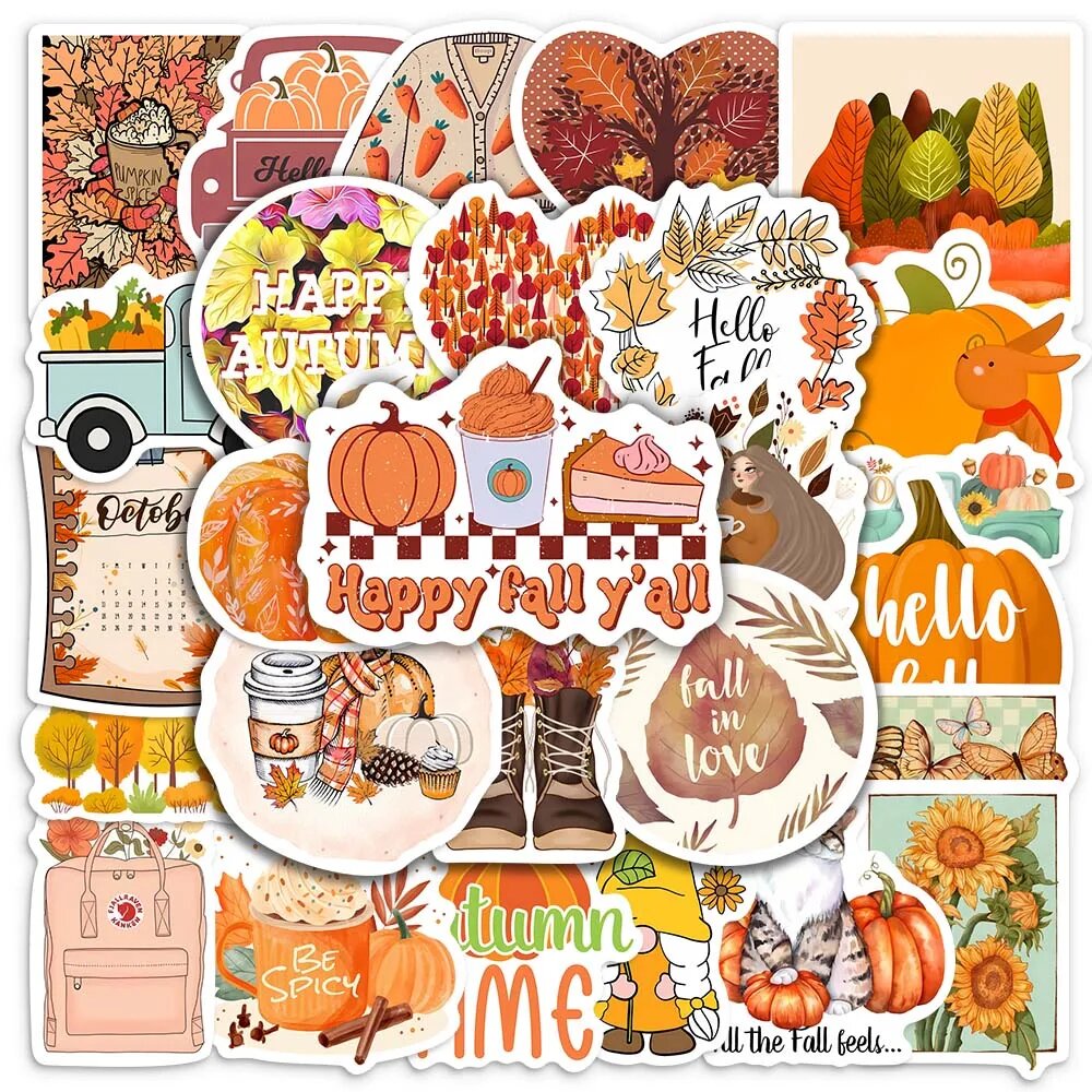 Наклейки ПВХ животные, листья, тыква, растения, цвет 25pcs-RANDOM