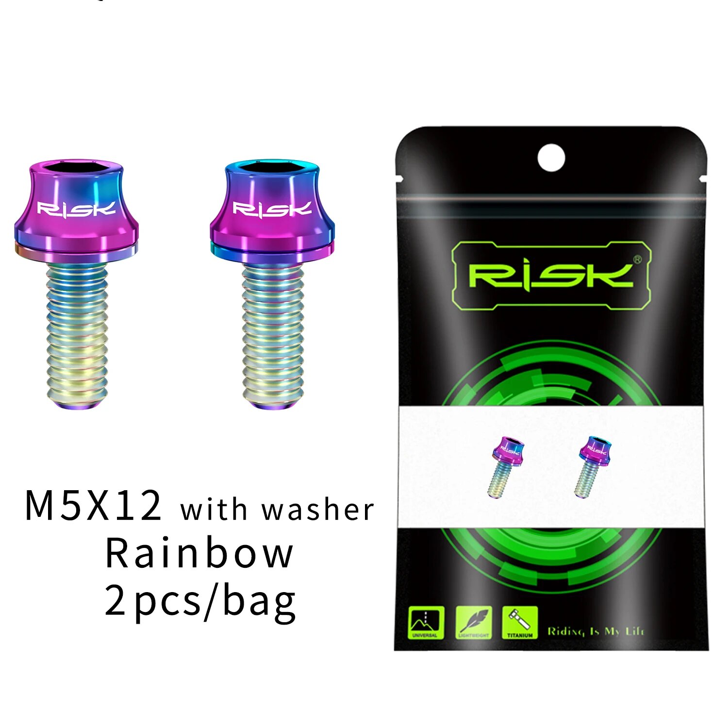 Велосипедные титановые болты RISK M5x12 с шайбой, 2 шт, ColorfulB