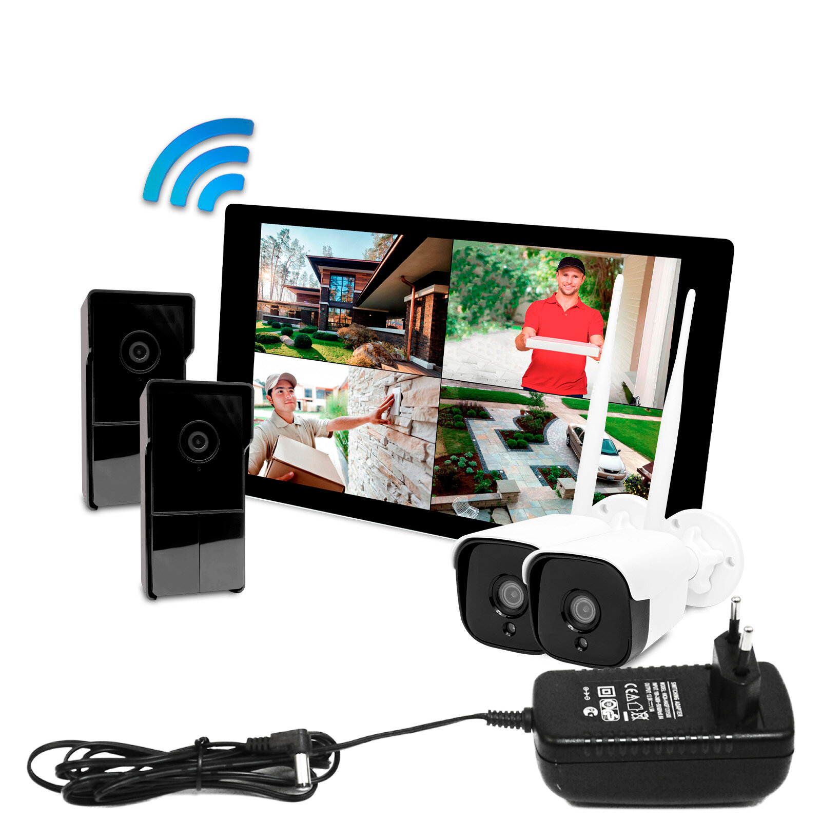 Радиоканальный домофон TUYA с 2 камерами и 2 вызывными панелями - Sky-Net 1000 (2+2)-2.4G: Wi-Fi HD экран на 10 дюймов, 3MP цветная вызывная Wi-Fi пан