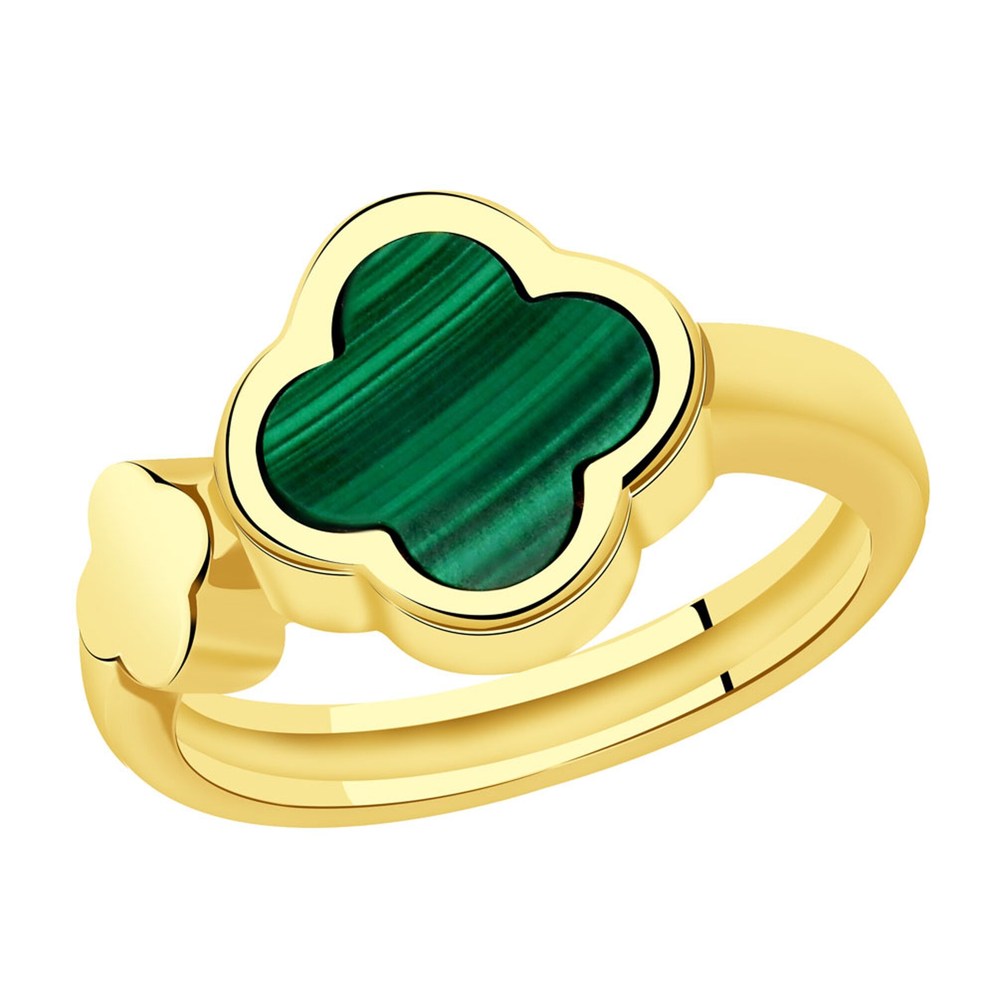 Кольцо, желтое золото, 585 проба, малахит