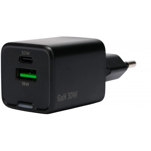 Зарядное устройство Cablexpert 30Вт GaN, 3А, QC4.0/PD, 1xUSB, 1xType-C, черный