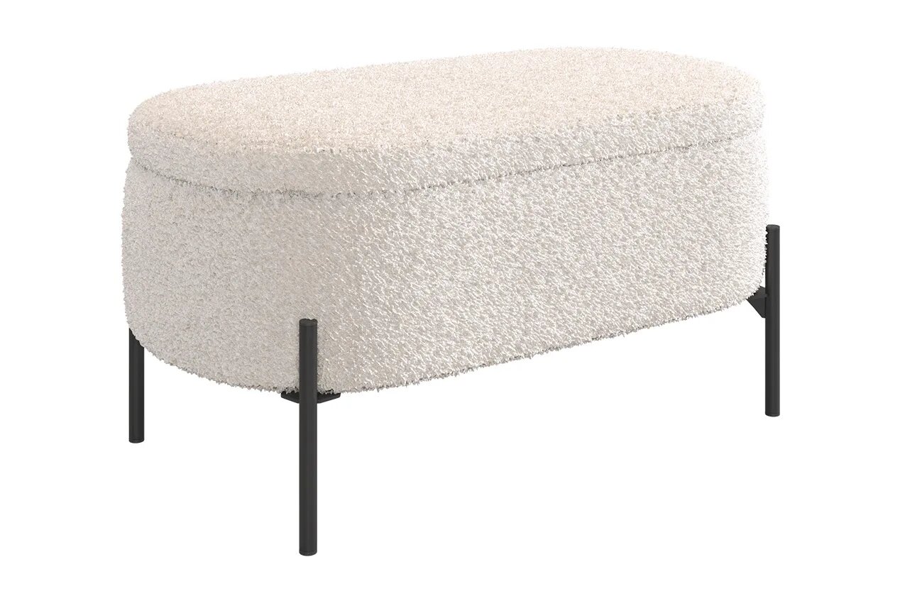 Пуф «Барни», с ящиком, универсальный, белый плюш (800х430х400)